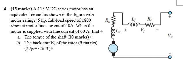 Solved (15 ﻿marks) ﻿A 115V ﻿DC series motor has anequivalent | Chegg.com