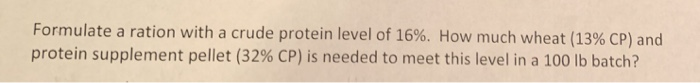 Solved Formulate a ration with a crude protein level of 16%. | Chegg.com
