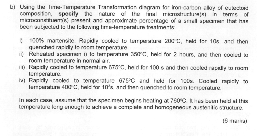 Solved b) Using the Time-Temperature Transformation diagram | Chegg.com