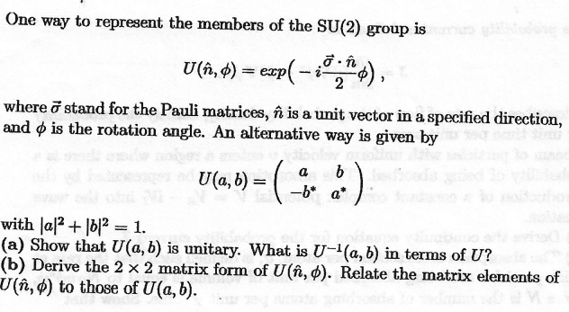 Solved One way to represent the members of the SU(2) group | Chegg.com
