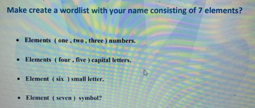Solved Make create a wordlist with your name consisting of 7 | Chegg.com