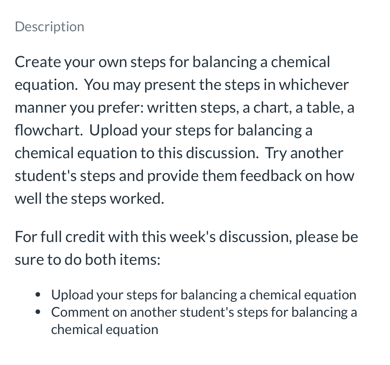 Solved DescriptionCreate your own steps for balancing a | Chegg.com