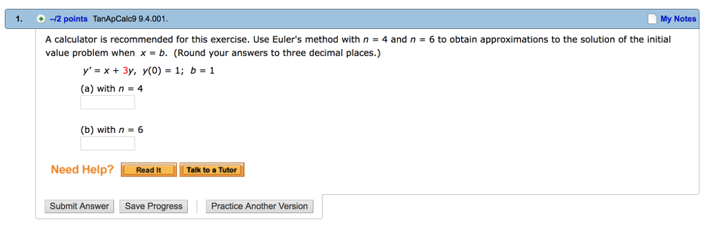 Solved 1. -12 points TanApCalc9 9.4.001 My Notes A | Chegg.com