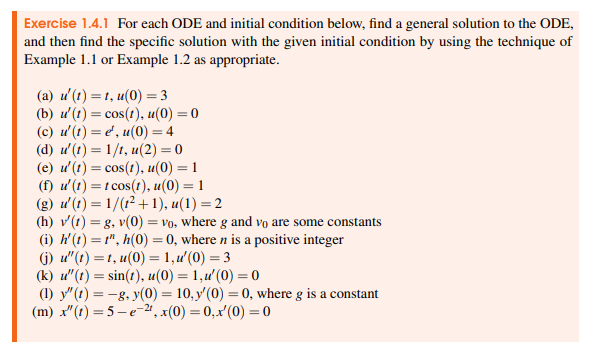 Exercise 1.4.1 For each ODE and initial condition | Chegg.com