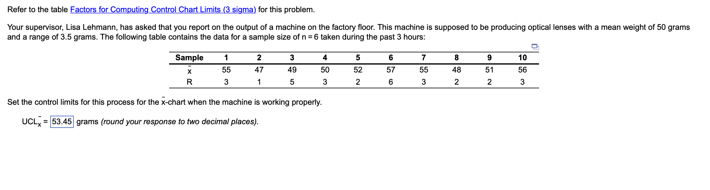 Solved Refer to the table Factors for Computing Control | Chegg.com