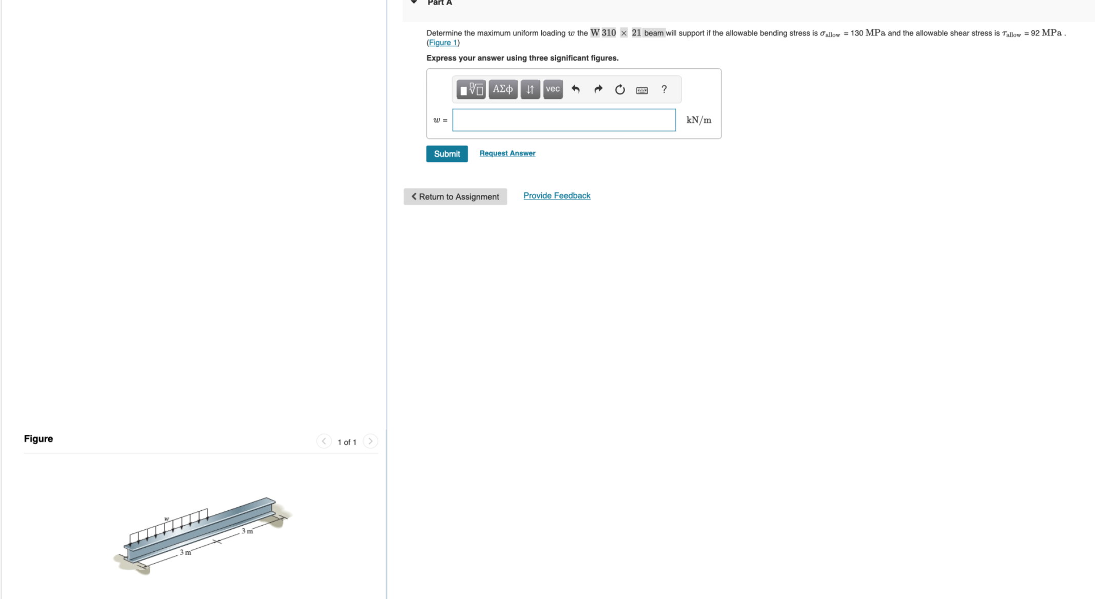 Solved Determine the maximum uniform loading w the W 310×21 | Chegg.com