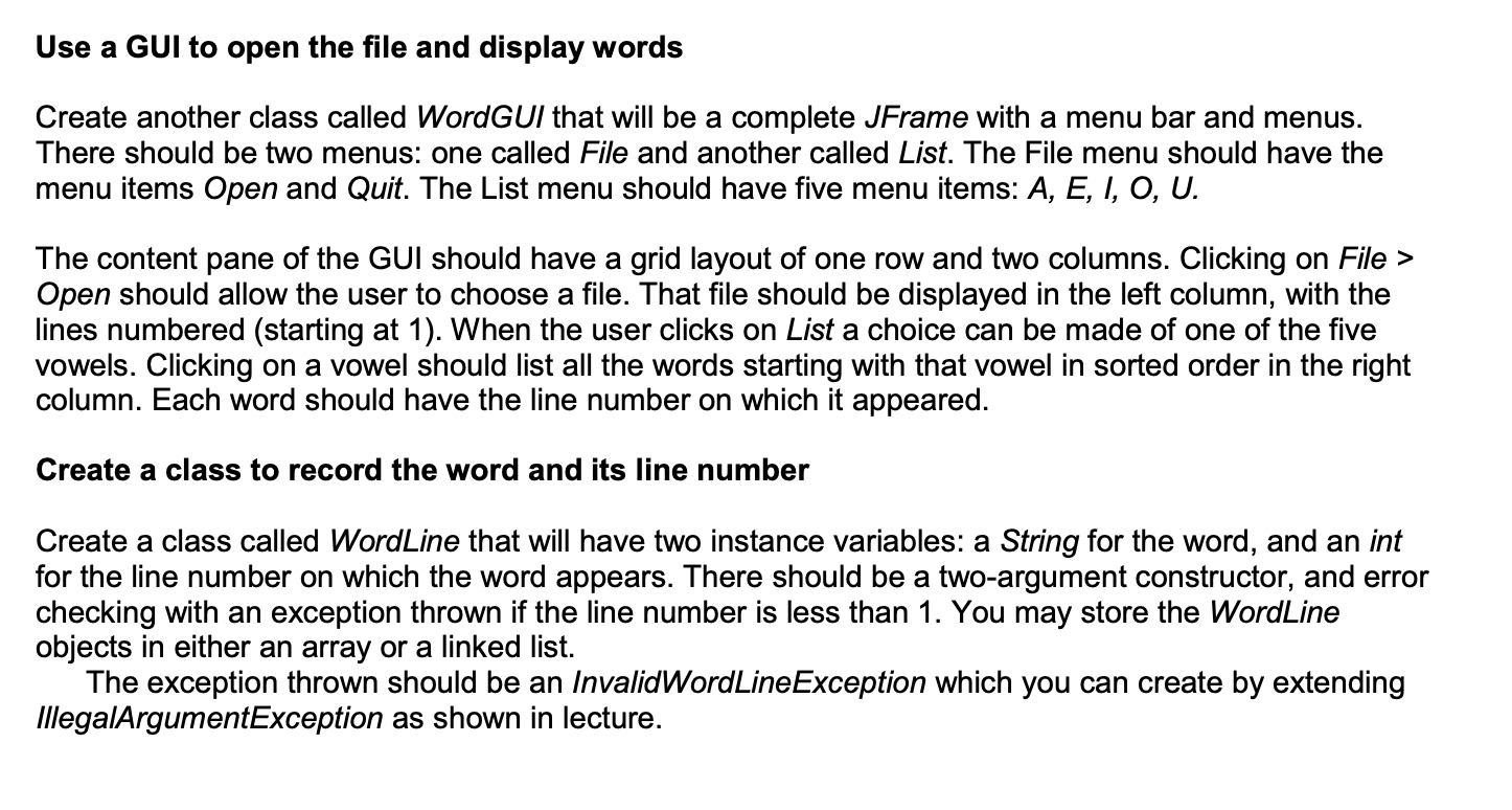 Solved Use a GUI to open the file and display words Create | Chegg.com