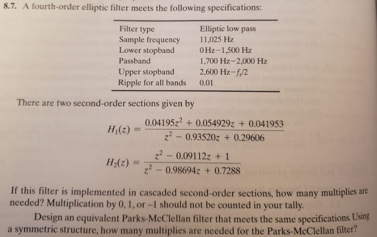 8.7. A fourth-order elliptic filter meets the | Chegg.com