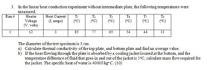 Solved 3. In the linear heat conduction experiment without | Chegg.com