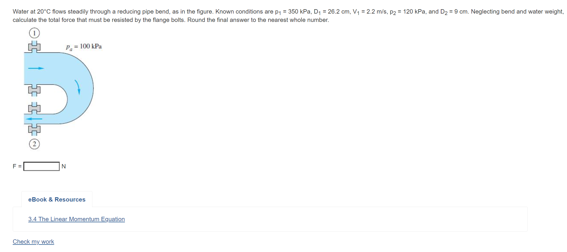 Solved Water at 20°C flows steadily through a reducing pipe | Chegg.com