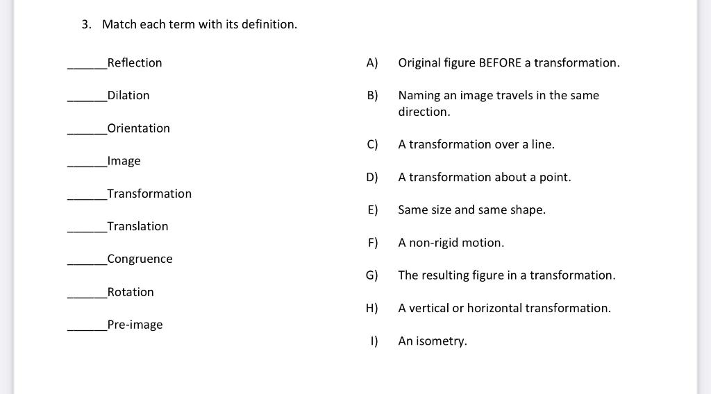 Solved 3. Match each term with its definition. Reflection A) | Chegg.com