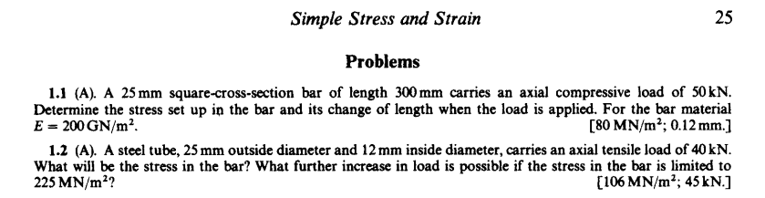 Solved Simple Stress and Strain 25 Problems 1.1 (A). A 25 mm | Chegg.com