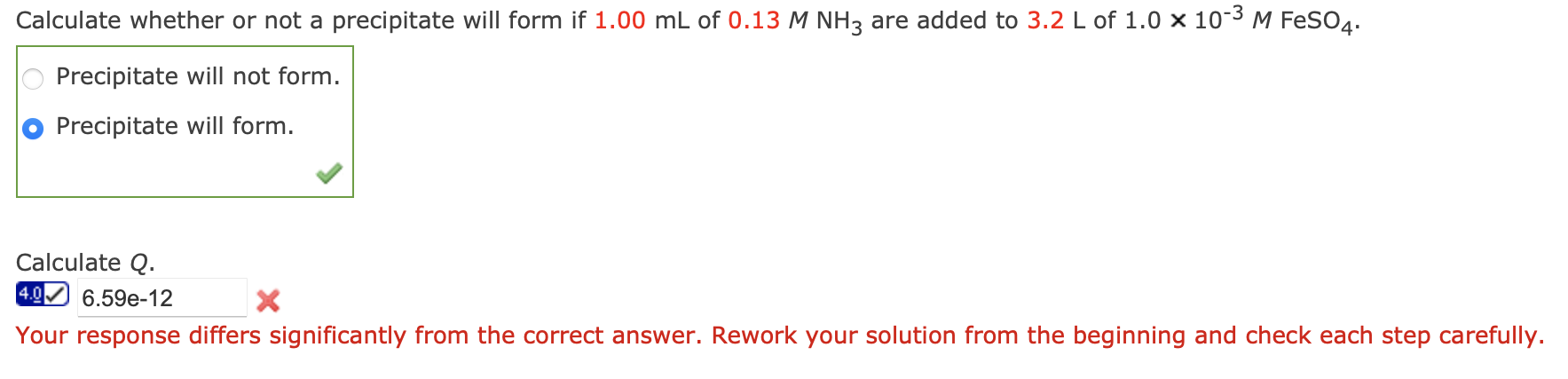 Solved Calculate whether or not a precipitate will form if | Chegg.com