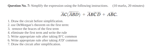 Solved Question No. 7: Simplify the expression using the | Chegg.com