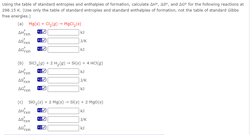 Solved Using the table of standard entropies and enthalpies | Chegg.com