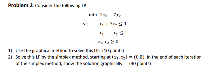 Solved Problem 2. Consider the following LP. min 2x1 – 7xz | Chegg.com