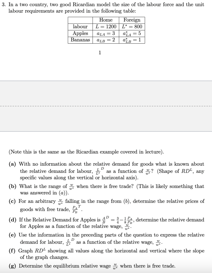 Solved 3. In a two country, two good Ricardian model the | Chegg.com
