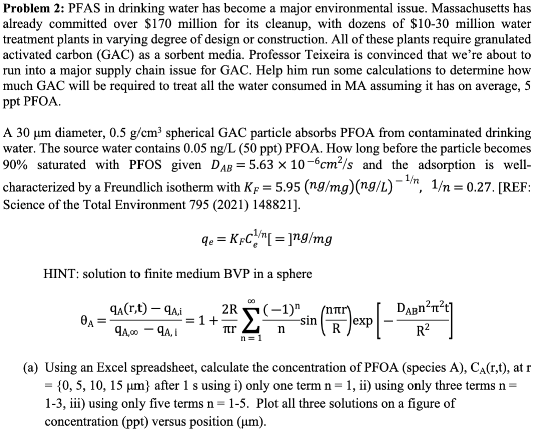 Problem 2: PFAS in drinking water has become a major | Chegg.com