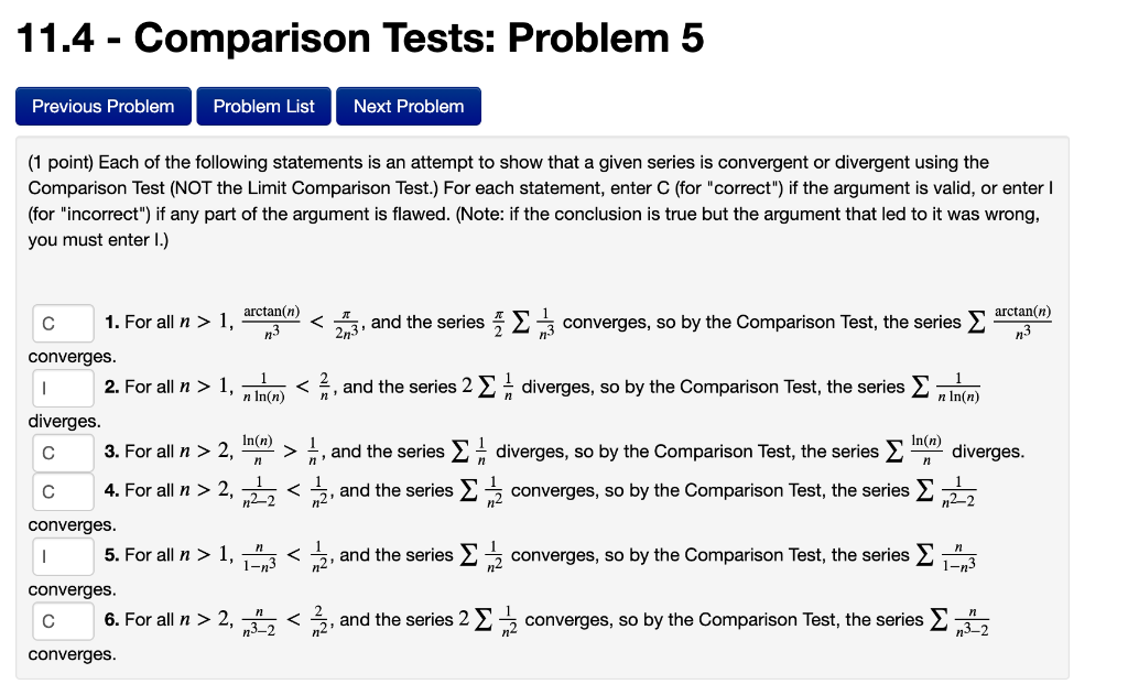 Solved 11.4 - Comparison Tests: Problem 5 Previous Problem | Chegg.com
