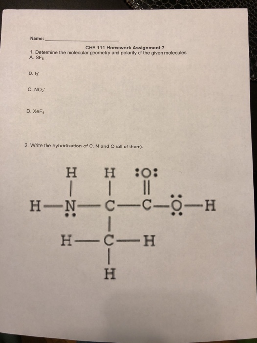 Solved Name Che 111 Homework Assignment 7 1 Determine The
