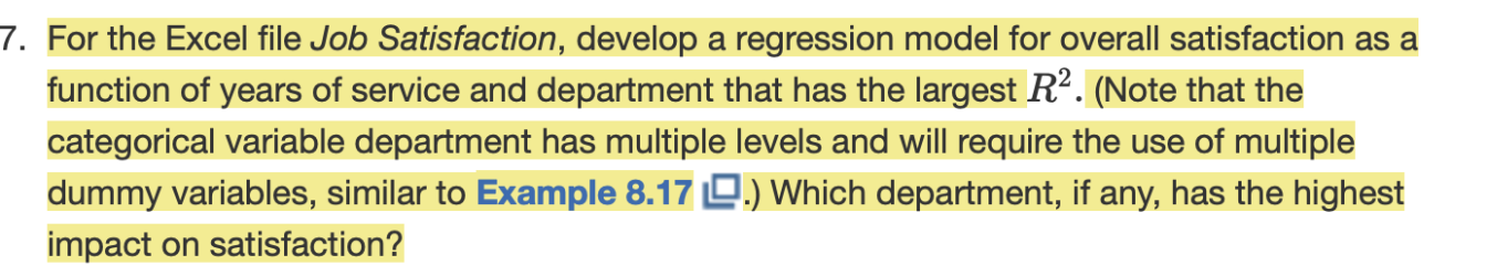 7. For the Excel file Job Satisfaction, develop a | Chegg.com