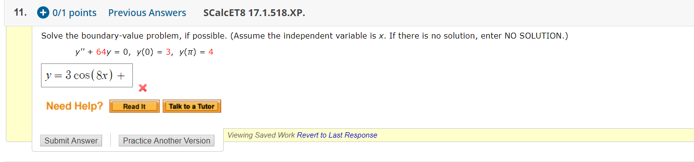 Solved 11. + 0/1 points Previous Answers SCalcET8 | Chegg.com