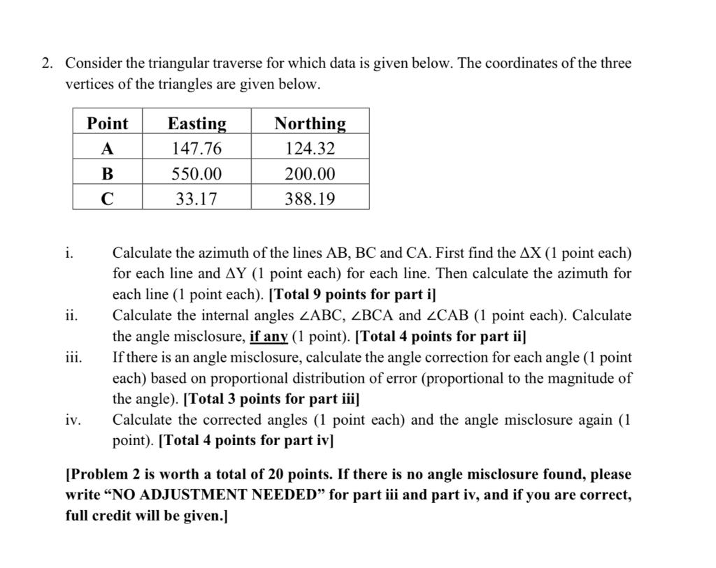 Solved Consider the triangular traverse for which data is | Chegg.com