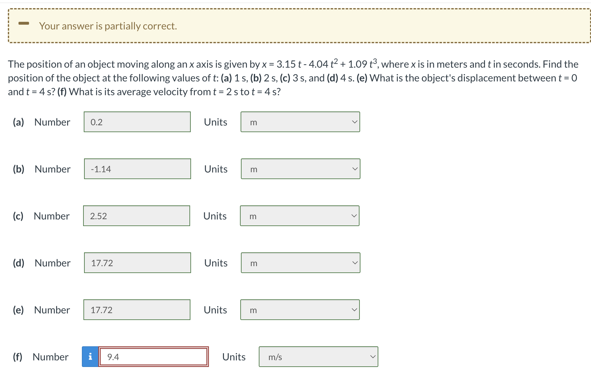 Solved position of the object at the following values of \( | Chegg.com