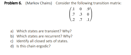Solved Problem 6. (Markov Chains) Consider the following | Chegg.com