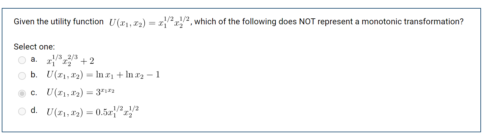 Solved Given the utility function U(x1,x2)=x11/2x21/2, which | Chegg.com