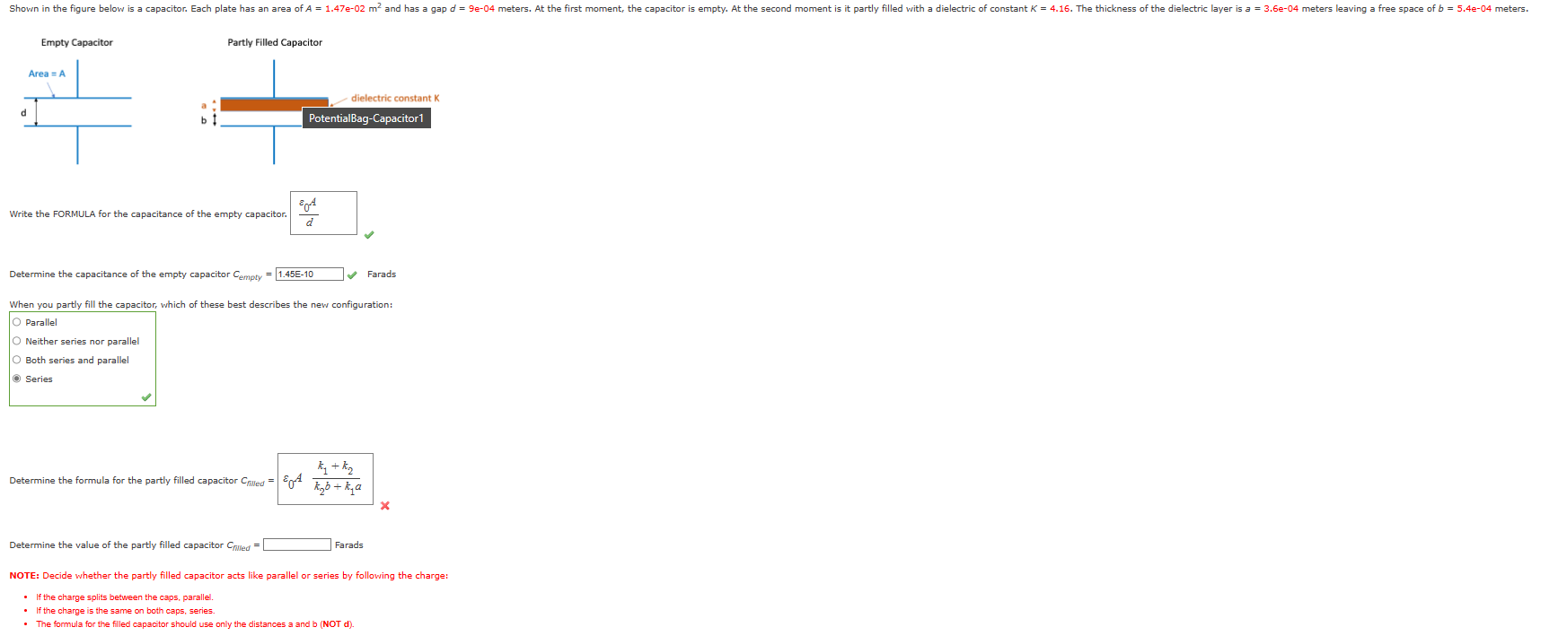 Solved Write the FORMULA for the capacitance of the empty | Chegg.com