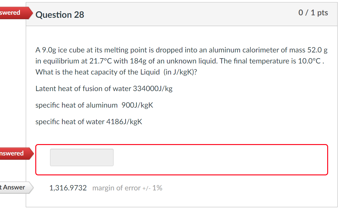 Solved swered nswered t Answer 0/1 pts Question 28 A 9.0g | Chegg.com