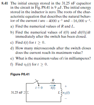 Solved 8.41 ﻿The initial energy stored in the 31.25 ﻿nF | Chegg.com