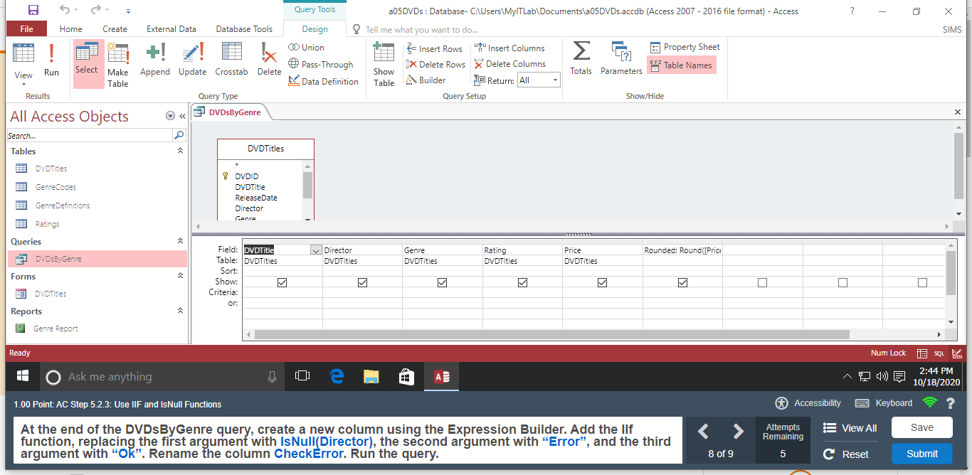 Solved Query Tools ? File Home Create External Data Database | Chegg.com