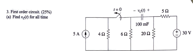 Solved 3. First order circuit. (25\%) (a) Find vC(t) for all | Chegg.com