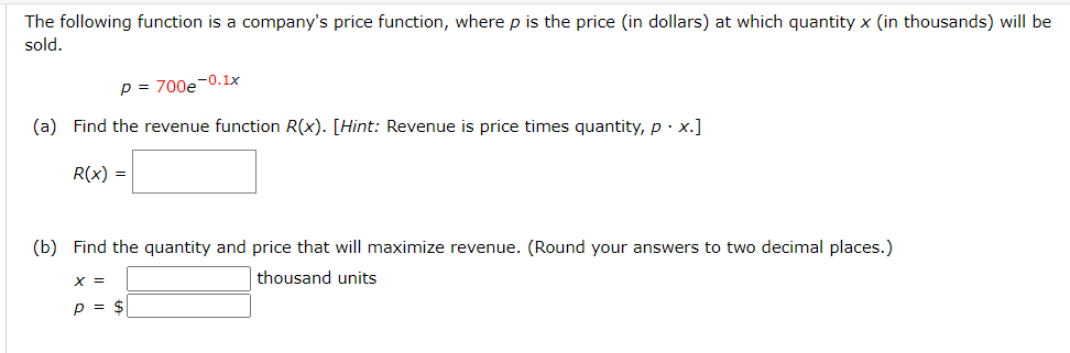 Solved The following function is a company's price function, | Chegg.com