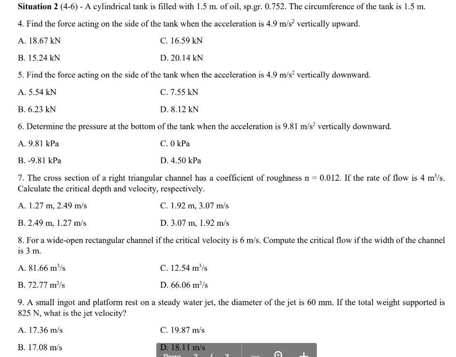 Solved Situation 2 (4-6) - A cylindrical tank is filled with | Chegg.com