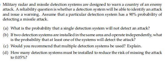 Solved Military radar and missile detection systems are | Chegg.com