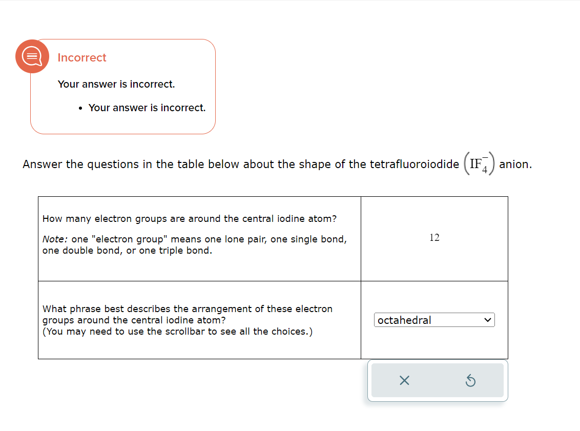 Solved Incorrect Your answer is incorrect. - Your answer is | Chegg.com