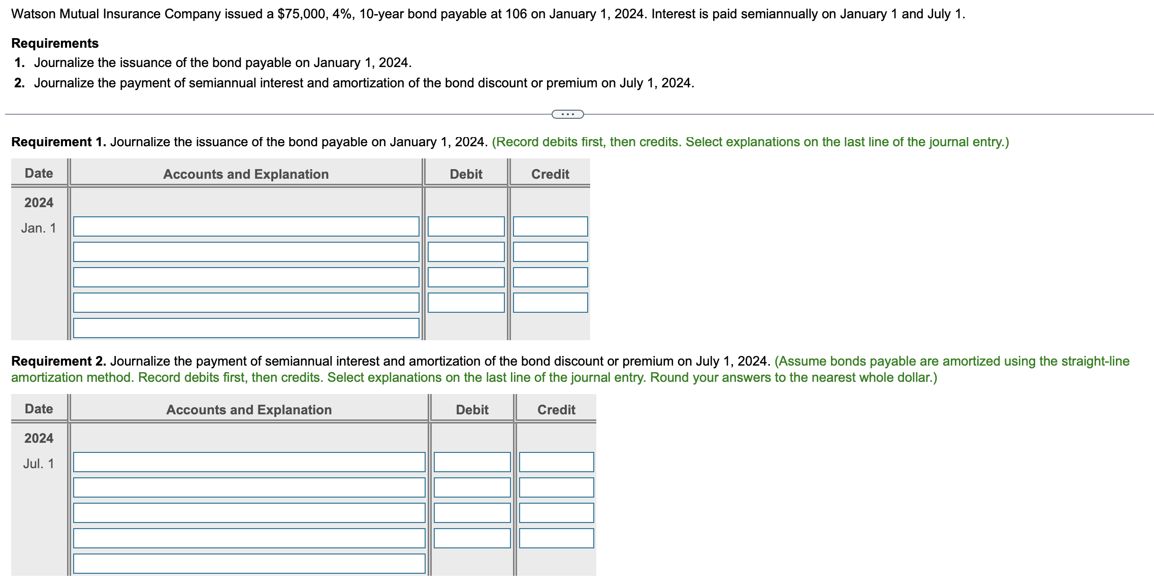 Solved amortization method. Record debits first, then | Chegg.com