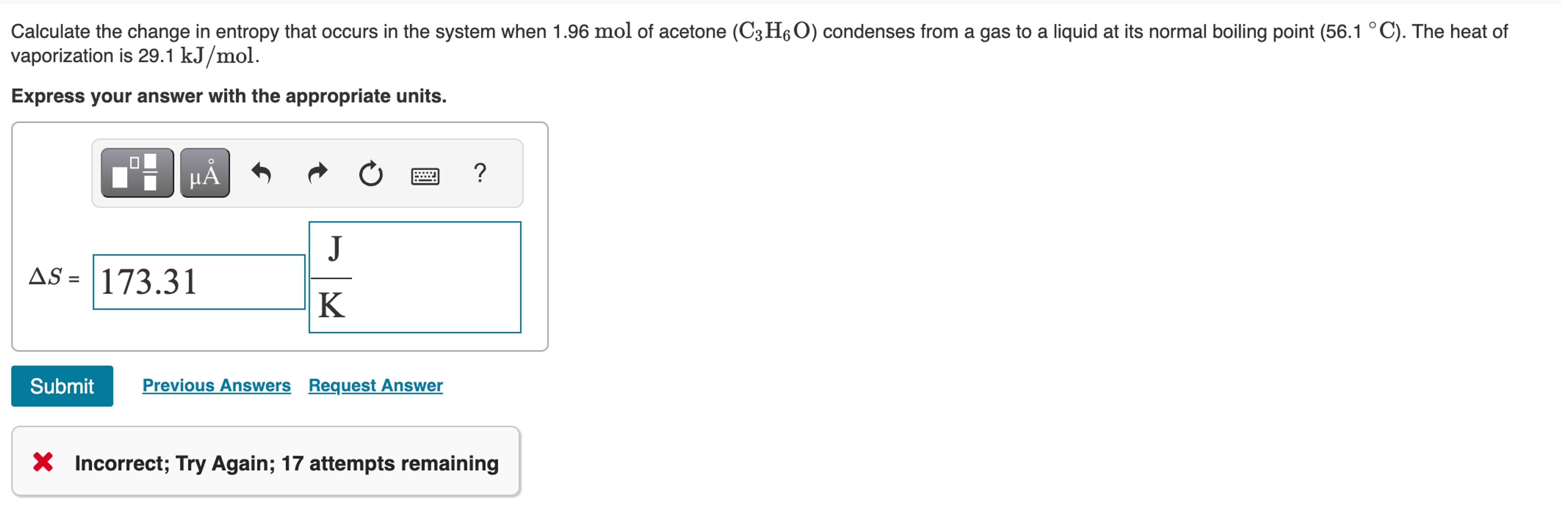 Help Please!! Calculate the change in entropy that | Chegg.com