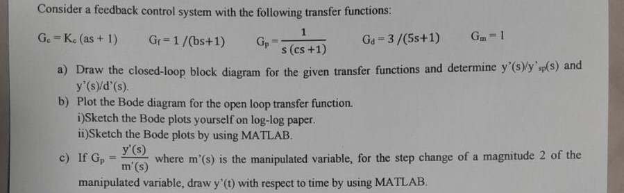 Solved Consider a feedback control system with the following | Chegg.com