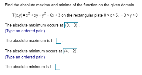 Solved Find the absolute maxima and minima of the function | Chegg.com
