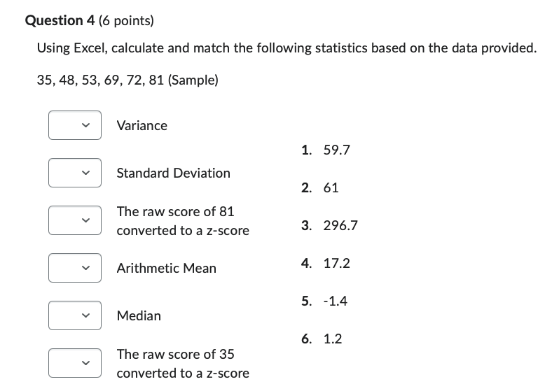 Solved Question 4 (6 points) Using Excel, calculate and | Chegg.com