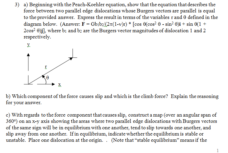 3) a) Beginning with the Peach-Koehler equation, show | Chegg.com