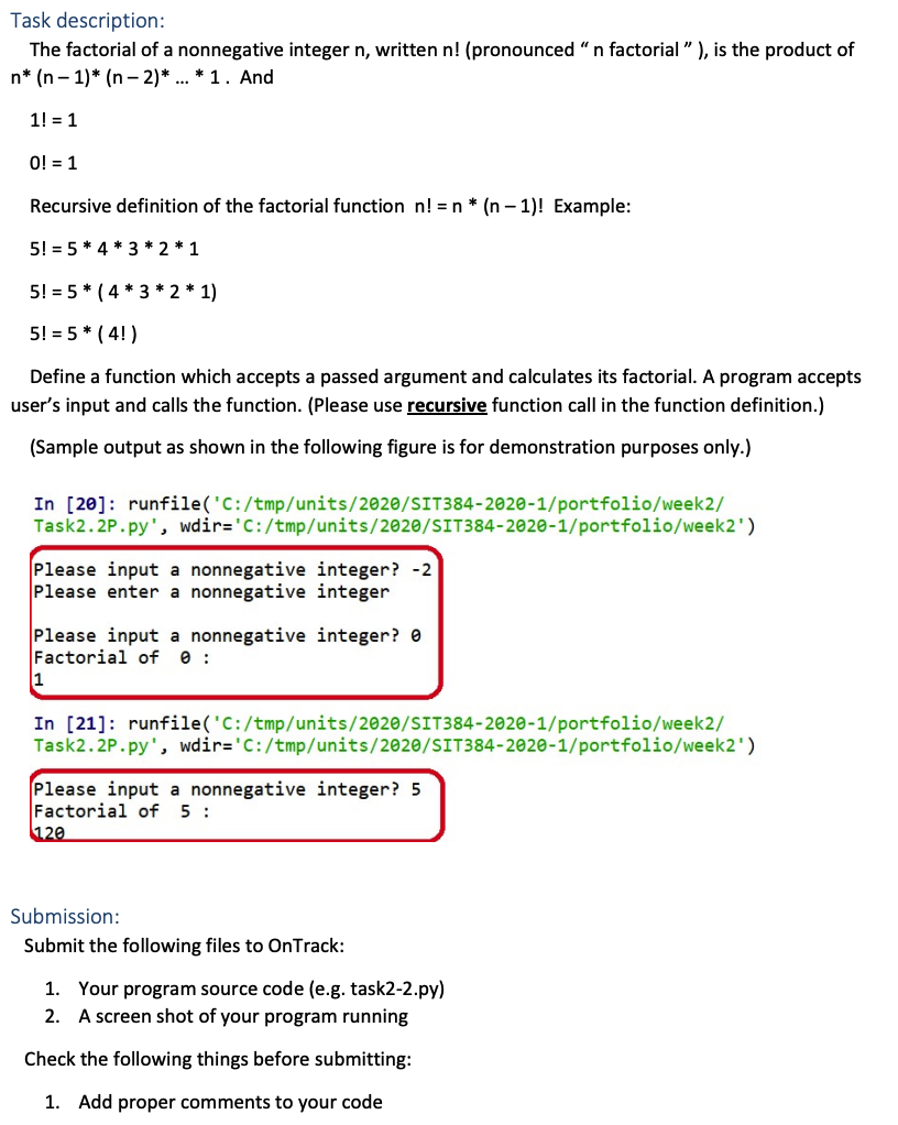 Solved Task description: The factorial of a nonnegative | Chegg.com