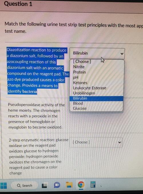 Solved Match the following urine test strip test principles | Chegg.com