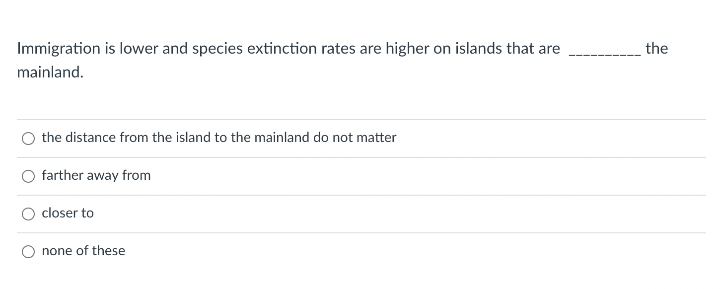 Solved the Immigration is lower and species extinction rates | Chegg.com