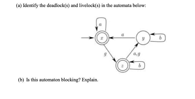 Solved (a) Identify the deadlock(s) and livelock(s) in the | Chegg.com