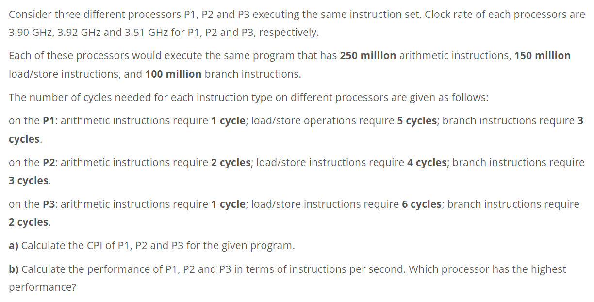 Consider three different processors P1, P2 and P3 | Chegg.com